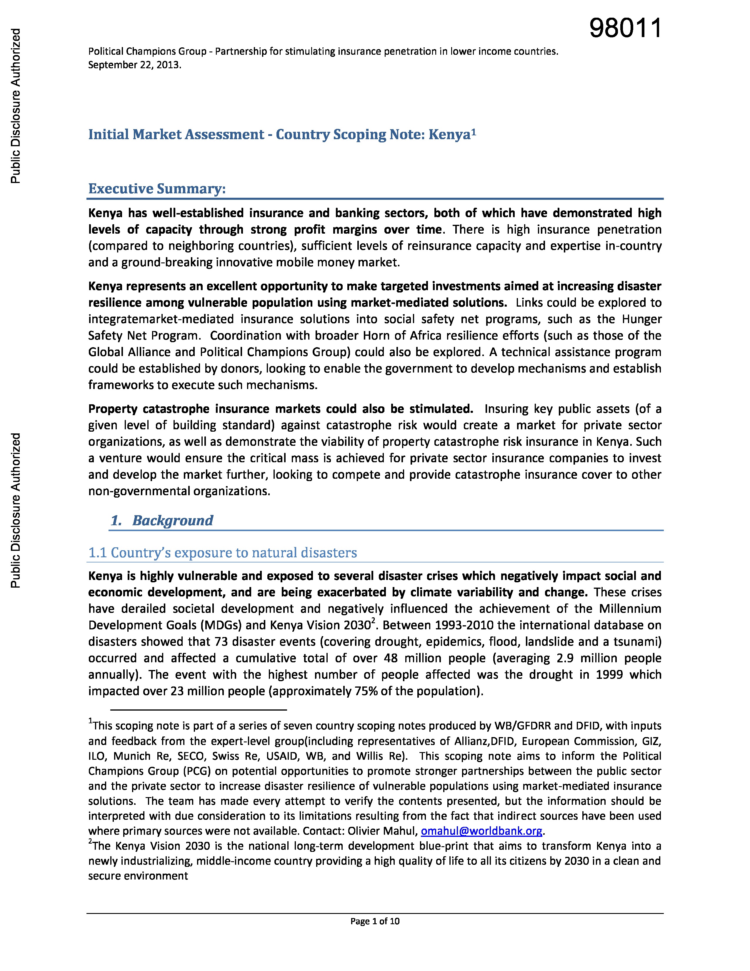 Country Scoping Note: Kenya1 | GFDRR