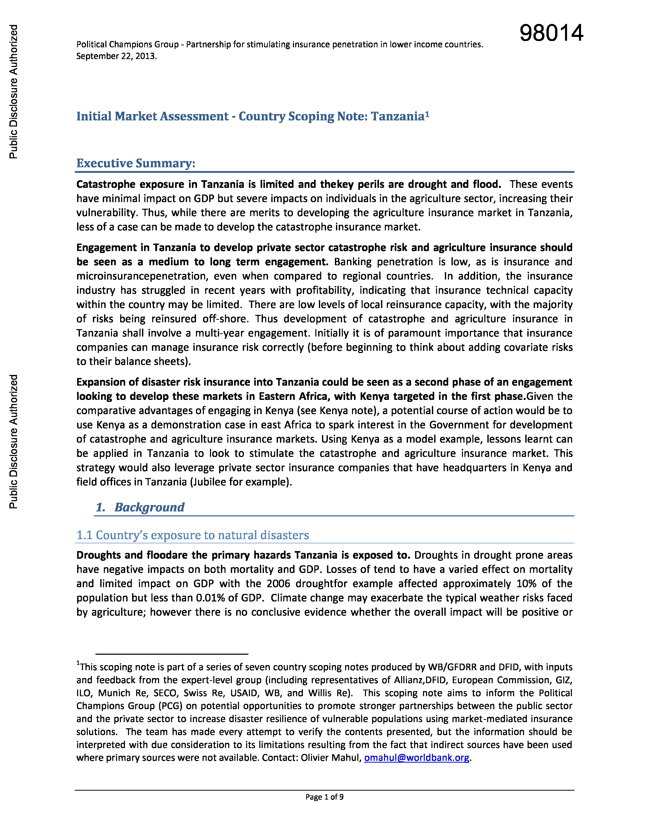 Country Scoping Note: Tanzania | GFDRR